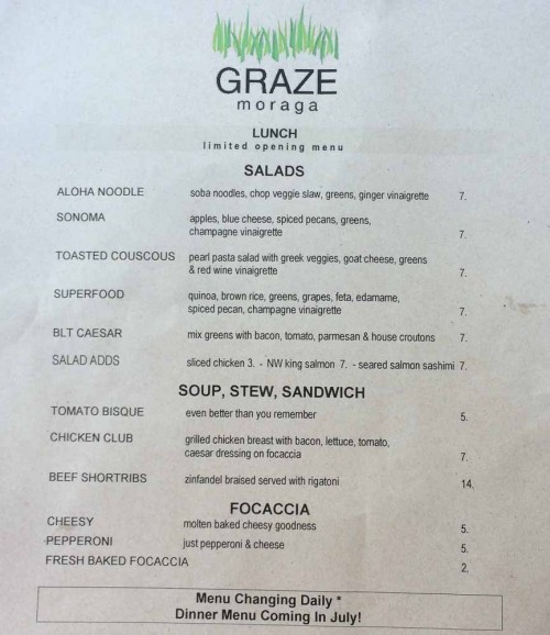 Graze Opens for Lunch in Moraga – Beyond the Creek